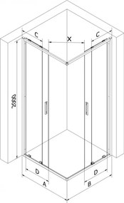 Mexen Exo, čtvercový sprchový kout s posuvnými dveřmi 90x90 cm, 6mm čiré sklo, chromový profil, 8111-090-090-01-00