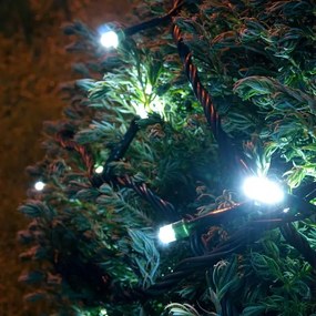 LED venkovní solární světýlka na zahradu, 10 m, ledově bílá, 100 diod, černý kabel, IP44, solární panel