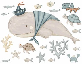 Gario Dětská nálepka na zeď Sea voyage - velryba, korály, želvy a ryby