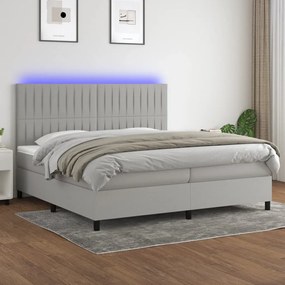 Box spring postel s matrací a LED světle šedá 200x200 cm textil