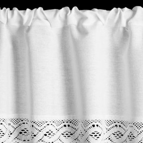 Bílá záclona na pásce VINCE s krajkou 300x40 cm