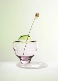 Váza Trdlík - František Jungvirt, sklo, zelená, světle růžová