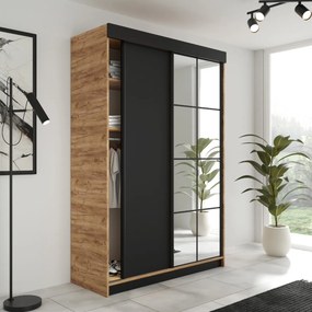 Posuvná skříň LAMARO 167x205x59cm - dub Craft zlatý a černý