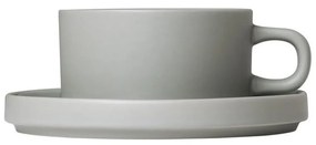 Sada 2 světle šedých keramických šálků na čaj s podšálky Blomus Pilar, 170 ml