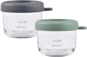 Beaba Kelímky na jídlo skleněné 2x 150 ml Green Grey