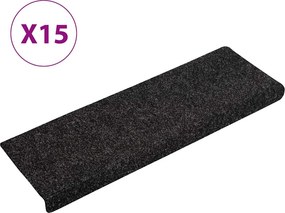 Schodové rohože samolepicí 15 ks 65 x 21 x 4 cm černé s obdélníkovým okrajem 134563