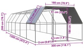 vidaXL Marketos Venkovní klec pro kuřata 3 x 12 x 2 m pozinkovaná ocel