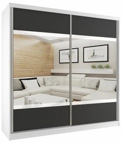 Luxusní šatní skříň s posuvnými dveřmi a zrcadlem v různých kombinacích šířka 200 cm bílý korpus 87