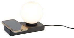 Černá stolní lampa s dotykovou a indukční nabíječkou - Janneke