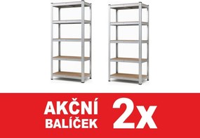 Akce 2x Regál 200x100x60 cm zinkovaný 5-policový, nosnost 875 kg