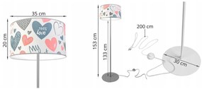 Dětská stojací lampa Heart, 1x bílé textilní stínítko se vzorem, (výběr ze 2 barev konstrukce), o, p