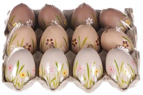 Sada umělých malovaných vajíček hnědo-bílá, 12 ks