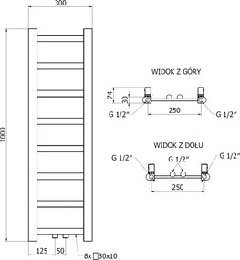 Mexen Bolt, topné těleso 1000 x 300 mm, 197 W, spodní a středové, bílá, W126-1000-300-00-20