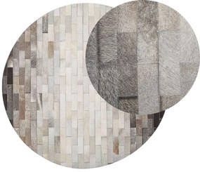 Kulatý kožený patchworkový koberec ⌀ 140 cm hnědý a béžový DUTLAR Beliani