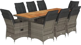 9dílný zahradní bistro set s poduškami šedý polyratan 3277237