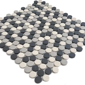 FIN Keramická mozaika bílá; šedá; černá; černo-bílá Mozaika KOLEČKA MIX White Grey Black prům. 1,9 (31,5x29,4) cm - LOPMIX4