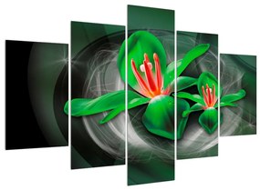 Moderní zelený obraz květů (150x105 cm)
