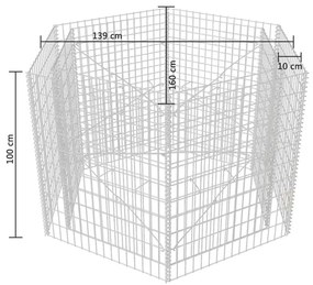 vidaXL Marketos Šestihranný gabionový vyvýšený záhon 160 x 140 x 100 cm