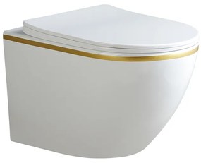 BPS-koupelny Závěsná WC mísa se SoftClose sedátkem HYD-5619, bílá mat/zlatý