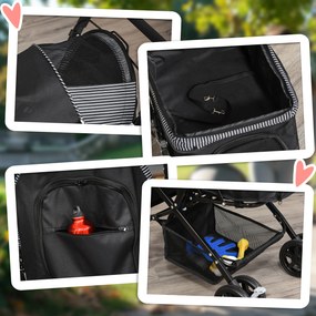 PawHut Dog Buggy Kočárek pro psy a kočky Kočárek pro kočky Oxford Black 76,5 x 52 x 95 cm