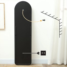 HOMCOM Zakřivené celotělové zrcadlo s LED, 3 nastavitelná světelná režimy, funkce paměti, 150 x 40 cm, stříbrné
