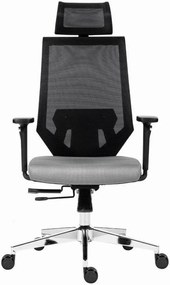 Kancelářská židle na kolečkách Antares EDGE – s područkami a opěrkou, šedý sedák