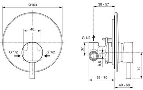 Ideal Standard Ceraline Sprchová podomítková baterie, bez tělesa, černá mat BD138XG