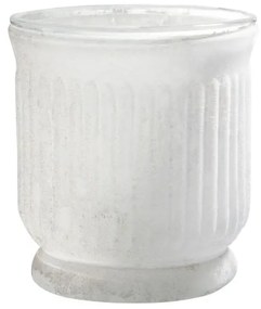 Bílý skleněný svícen s vroubky Strip - 9*9*9,5 cm