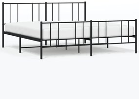 Kovový rám postele s hlavovým a nožním čelem černý 200 x 200 cm,  352505