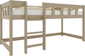 Benlemi Nízká vyvýšená postel PLOTTY s žebříkem 90x200 cm Zvolte barvu: Světle šedá, Zvolte stranu: Vlevo, Zvolte variantu: Bez závěsu