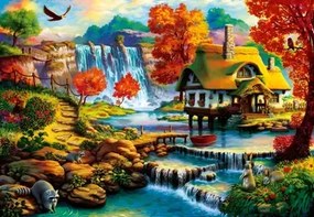 BLUEBIRD Puzzle Venkovský dům u vodopádu / 1000 dílků / 69 x 47,8 cm