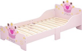 Dětská postel HOMCOM pro děti od 3 let, 143x73x60 cm, dřevěná postel s potiskem korunky, nosnost 50 kg, růžová | Aosom