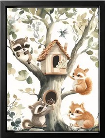 Lesní kamarádi - obraz - Zvířátka u domečku na stromě 74 - 50 x 70 cm - 649 Kč