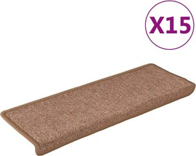 Schodové rohože 15 ks 65 x 21 x 4 cm hnědé s obdélníkovým okrajem 326196