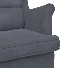 Houpací křeslo s opěradlem, tmavě šedý samet a masivní dřevo 329364