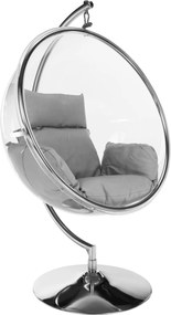 Závěsné křeslo se stojanem, transparentní/stříbrná/šedá, BUBBLE NEW TYP 3
