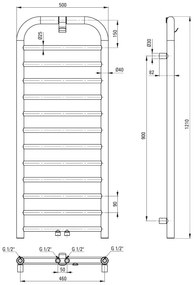 Deante Silia, koupelnový radiátor 500x1210 mm, 458W, broušená ocel, DEA-AGI_FG41