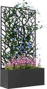 Velká venkovní kovová květináč Outsunny s dekorativním panelem a soukromím - volně stojící nebo na zeď pro terasu 61x23x113 cm Černá | Aosom