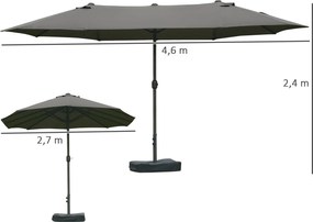 Zahradní slunečník Outsunny dvojitý slunečník s ruční klikou tmavě šedý ovál 460 x 270 x 240 cm | Aosom