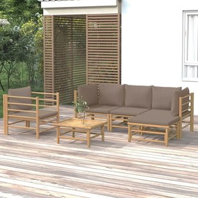 vidaXL 6dílná zahradní sedací souprava s poduškami bambus [3155147] Barva polštáře: Taupe