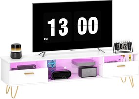 HOMCOM TV nábytek s 16barevným LED RGB osvětlením, TV stojan pro televize od 42 do 120 palců, 160x35x42 cm, bílý