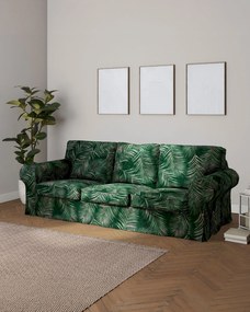 Potah na pohovku IKEA Ektorp 3-místná rozkládací, NOVÝ MODEL 2013 barva zelená látka sametová, vzorované