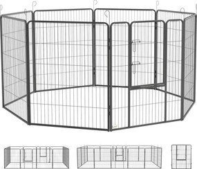 PawHut výběh pro štěňata Venkovní ohrádka pro malé a střední psy, DIY ohrádka pro štěňata se 2 ocelovými dveřmi, šedá | Aosom.de