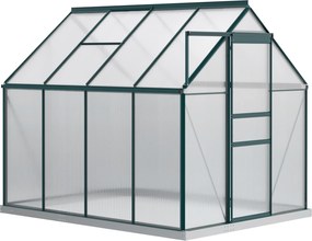 Zahradní skleník Outsunny z polykarbonátu 190x253x199cm, s otevíracími okny a posuvnými dveřmi, hliníková konstrukce, zelený | Aosom