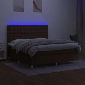 Box spring postel s matrací a LED tmavě hnědá 160x200 cm textil 3135768
