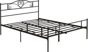 HOMCOM ocelový rám dvojité postele 160x200cm s integrovanými laťkami, čelem a nohama, úložným prostorem pod postelí, černý