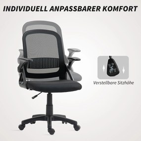 HOMCOM ergonomická síťovaná kancelářská židle se sklopnými područkami, bederní oporou a nastavitelnou výškou — černá