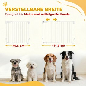 PawHut bezpečnostní brána pro psy, nastavitelná 74,5–111,5 cm, pro dveře a schody, se západkou, samozavíratelná, ovládání jednou rukou, montáž na zeď…