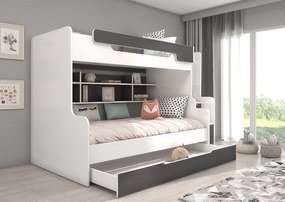 Patrová postel s žebříkem HARELL Hlavní barva: Bílý, Obsahuje matraci: Ano