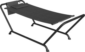 Outsunny samostatně stojící houpací síť s rámem 237 x 90 cm — polstrovaný polštář a boční kapsa, ocel s práškovým nátěrem, nosnost 150 kg — tmavě šedá
